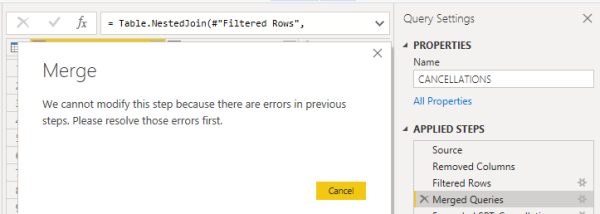 How To Fix Powerbi Query Editor Cannot Modify This Step Because There Are Errors In Previous